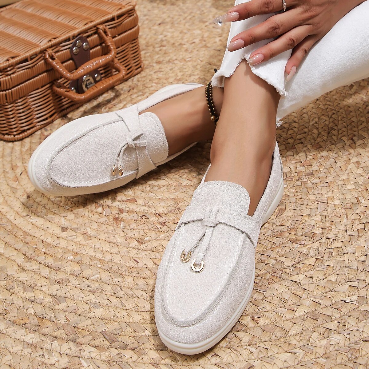 Damen Loafers Slip-On Leder Schuhe für Frühling und Herbst – Crystalli