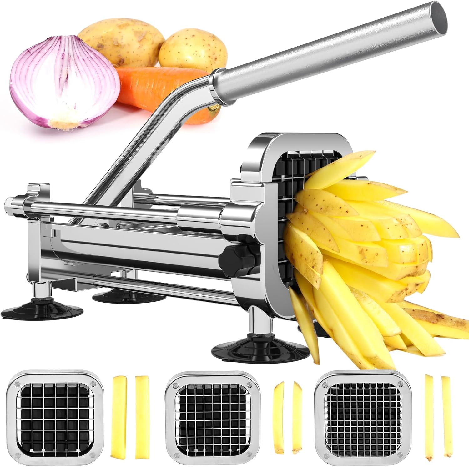 Pommes-Schneider | Vielseitig Edelstahl Kompakt Saugnäpfe Langlebig ...